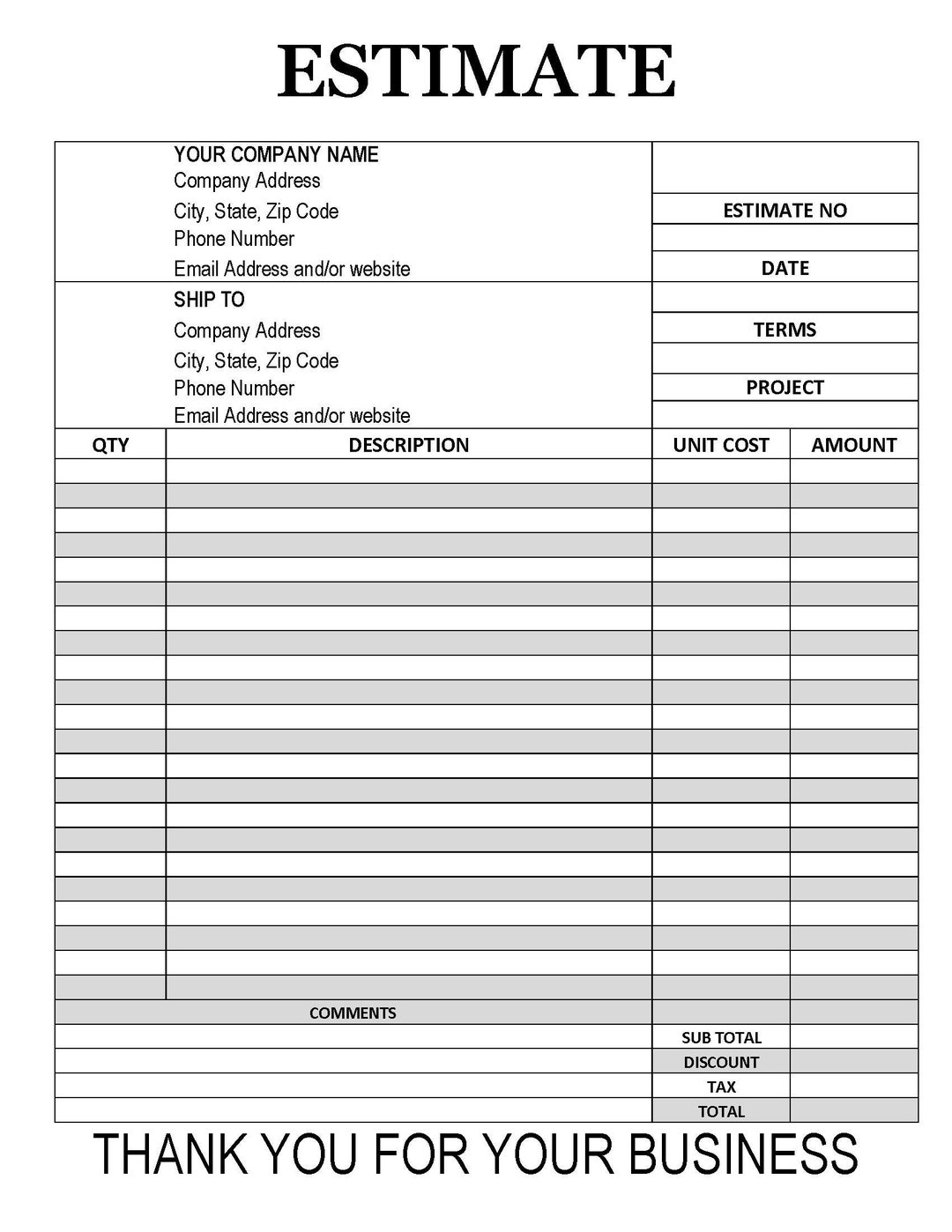 ESTIMATE-INVOICE Template Form Black White Scale Printable Form Instant ...
