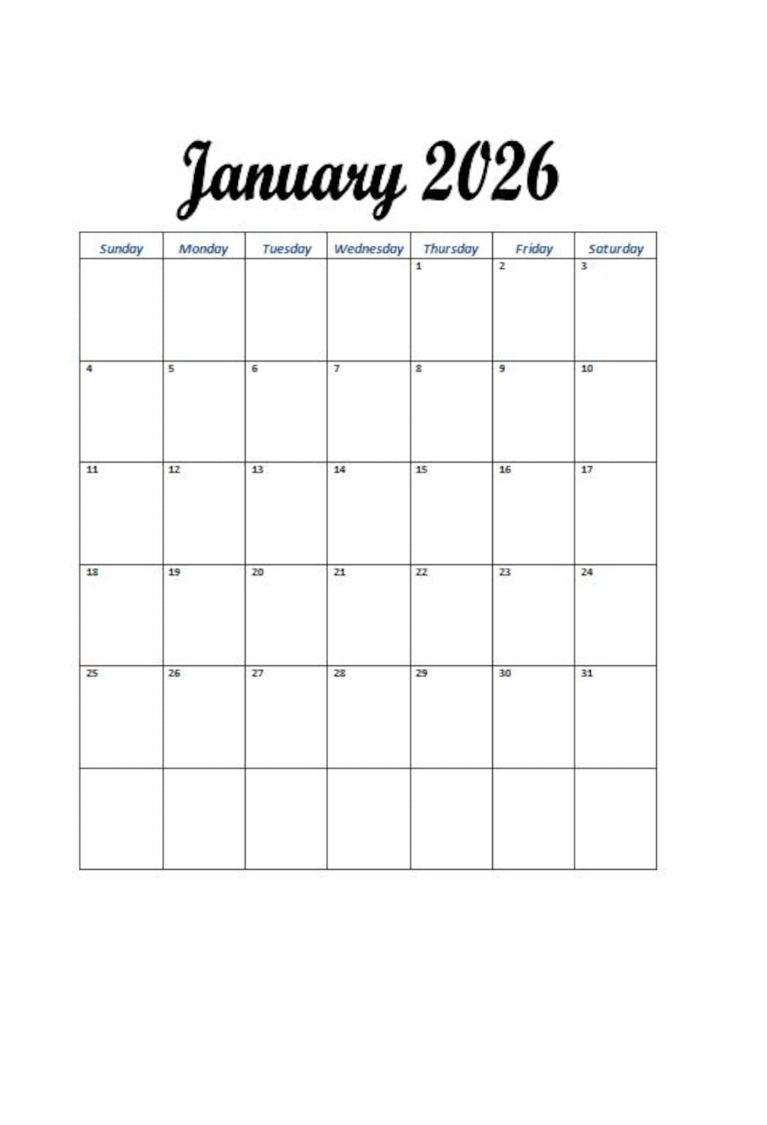 2026 Printable Monthly Calendar | Lined 8.5x11 (PDF Download) - Etsy