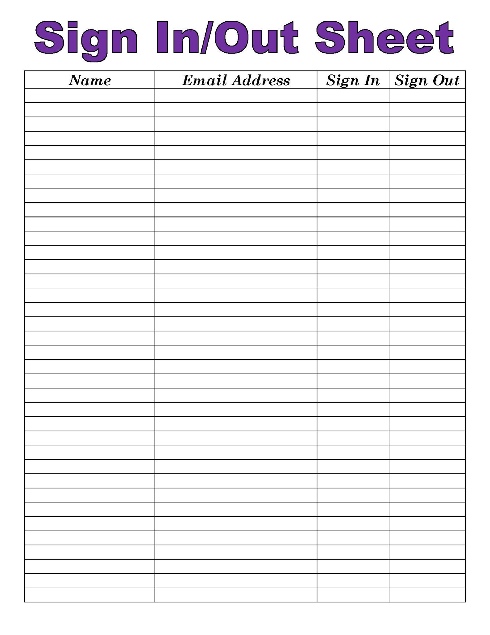 Sign in Sign Out Sheet Template - Printable - Editable -downloadable ...