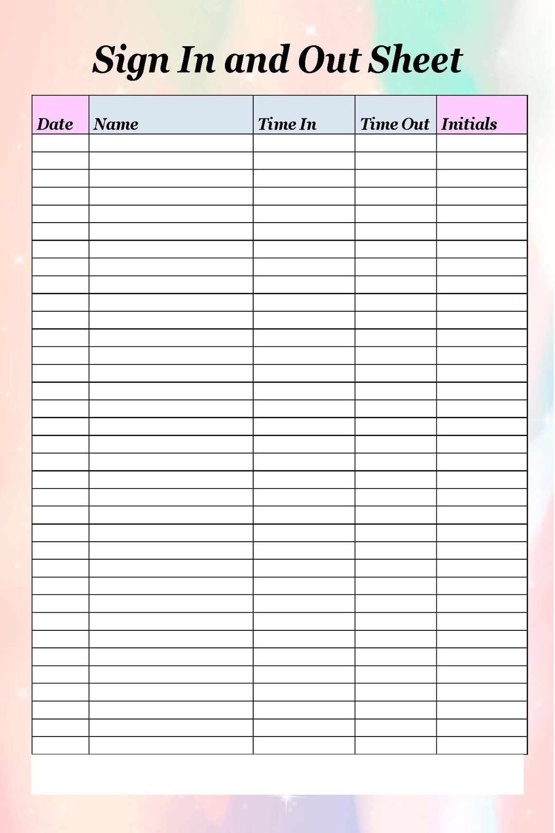 Sign in and Out Sheet Marketing Instant Download DOC PDF Sign in and ...