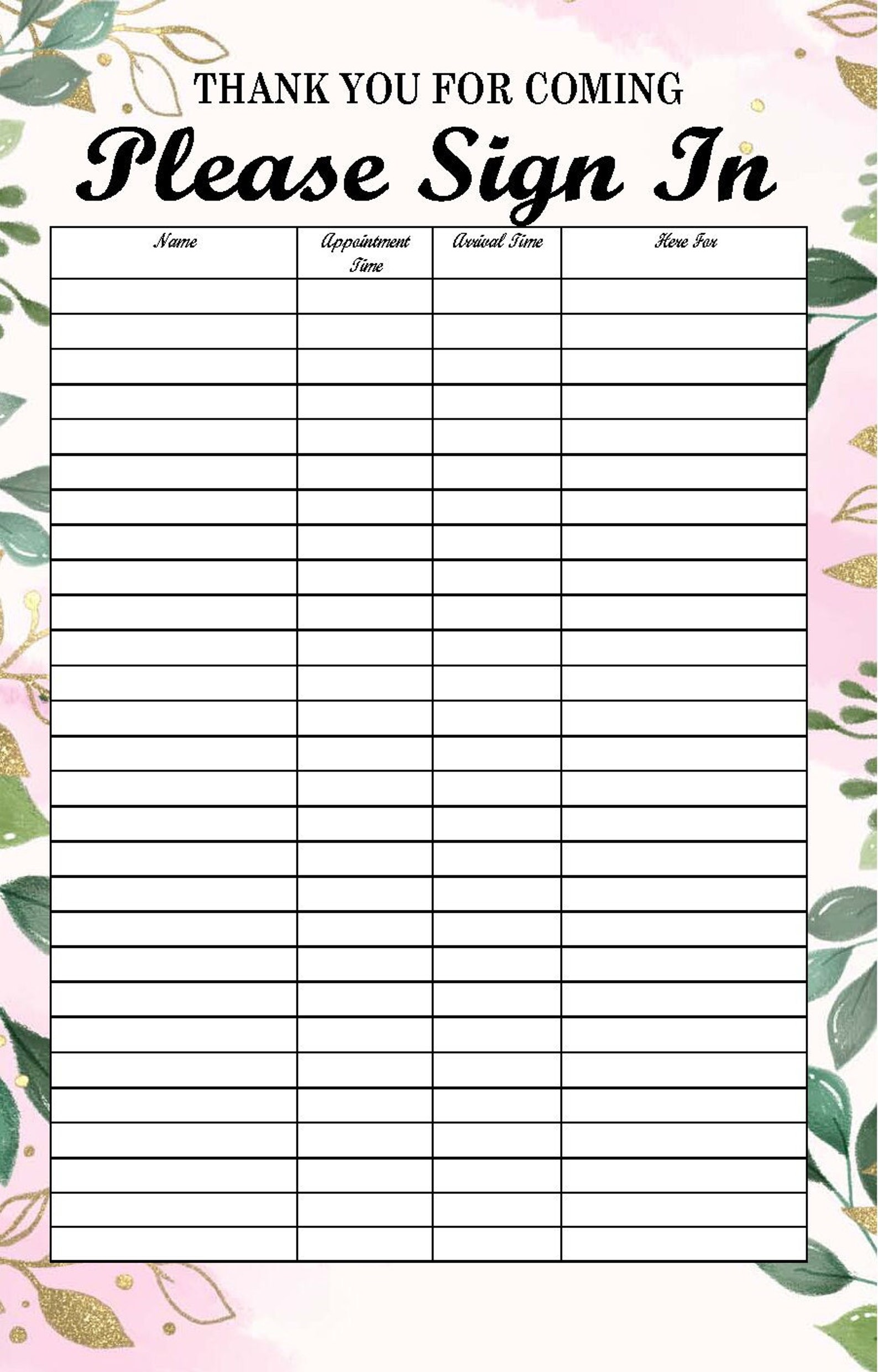Editable Sign in Sheet, Sorority Sign in Sheet ,sorority, Guest Sign In ...