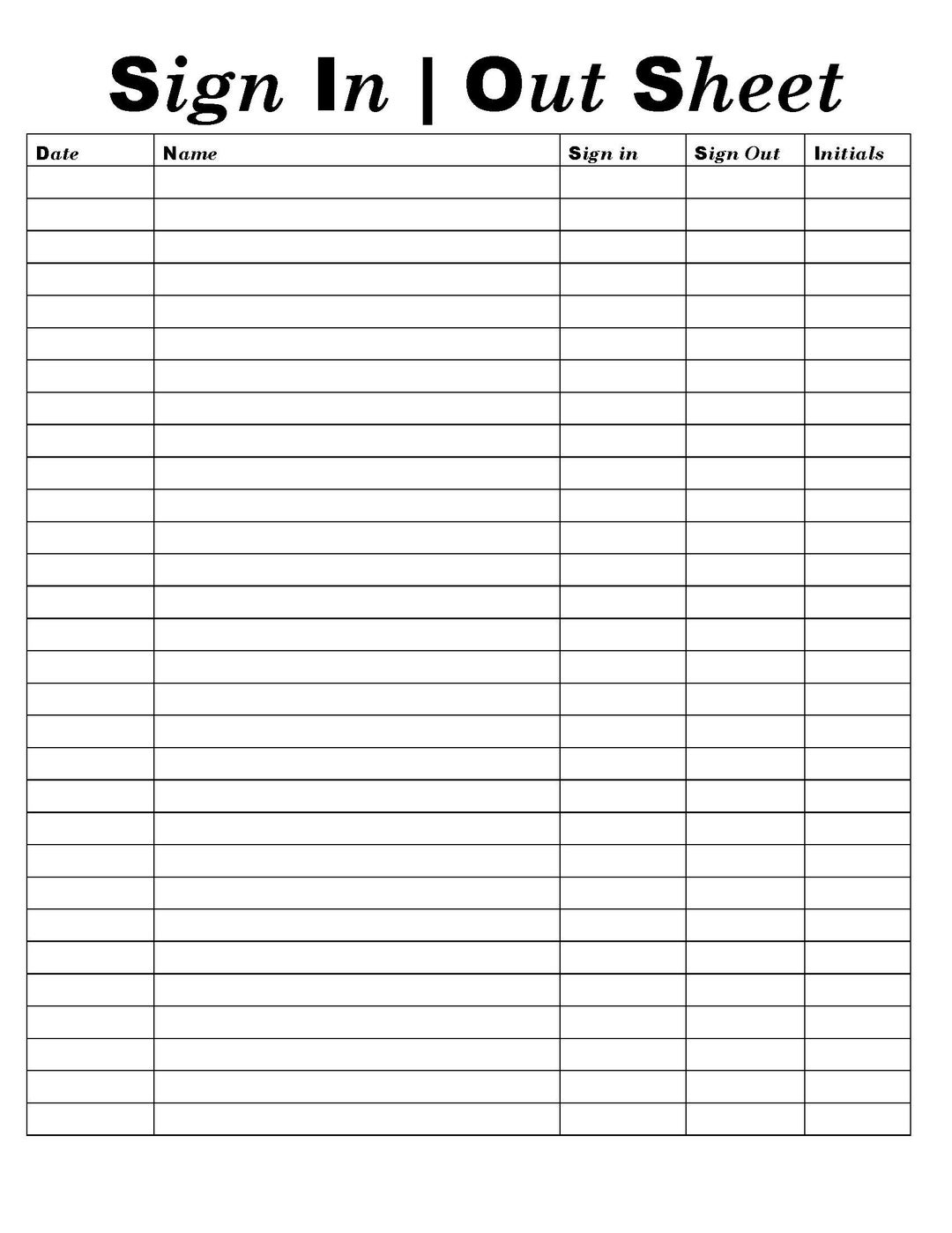 Sign in and Out Sheet Printable Form, Digital File, Instant Download ...