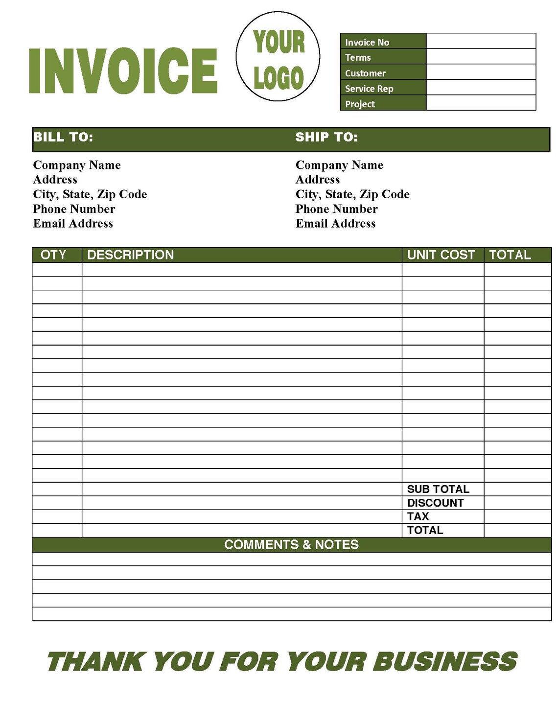 Estimate - Invoice Template | Word | Printable | Download| Green ...