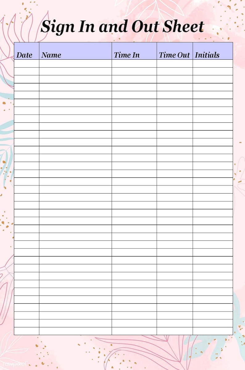 Sign in and Out Sheet , Printable Form, Digital File, Instant Download, Editable, Sorority ...