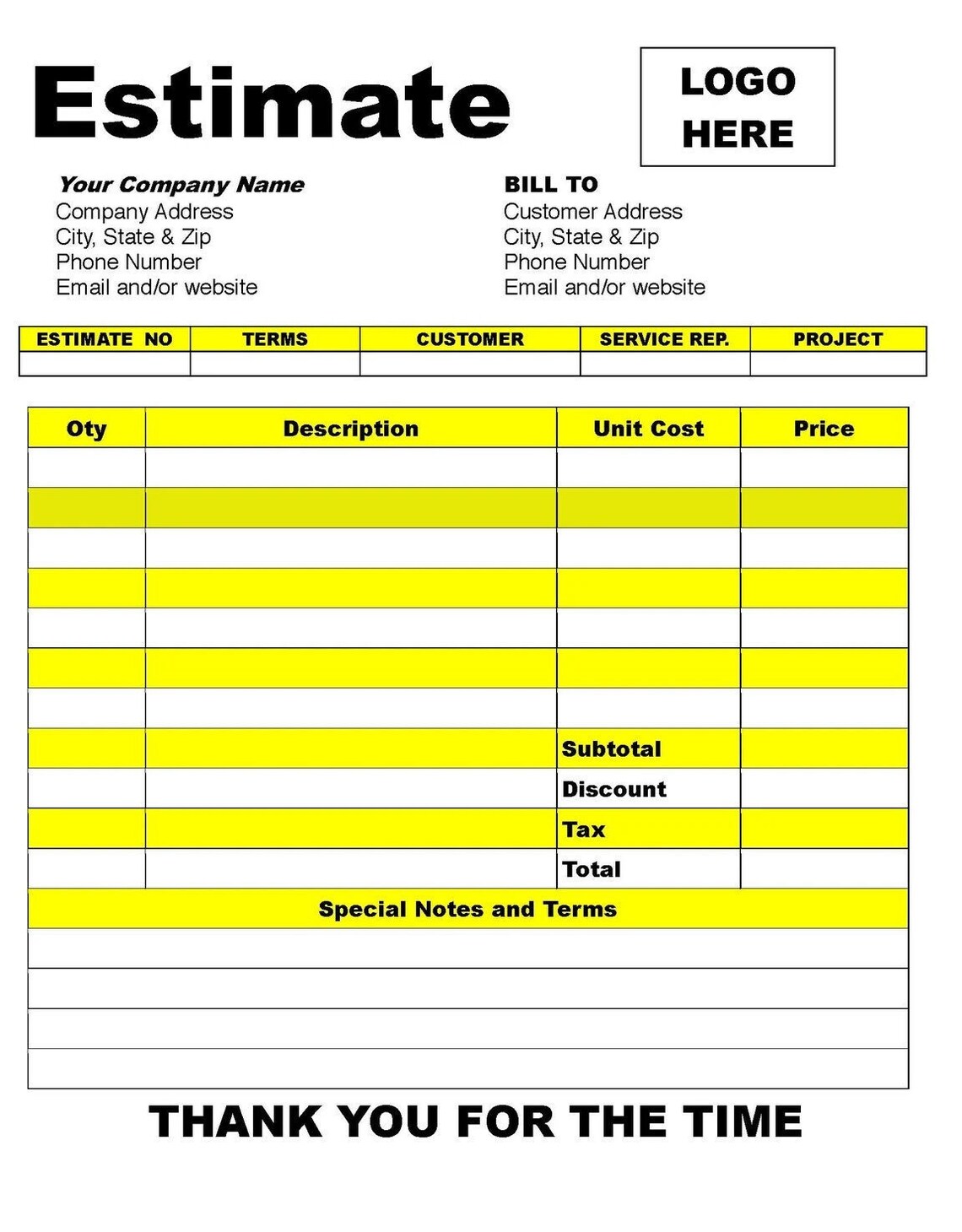 Estimate-invoice Template Word Printable Instant Download Lime Spring ...