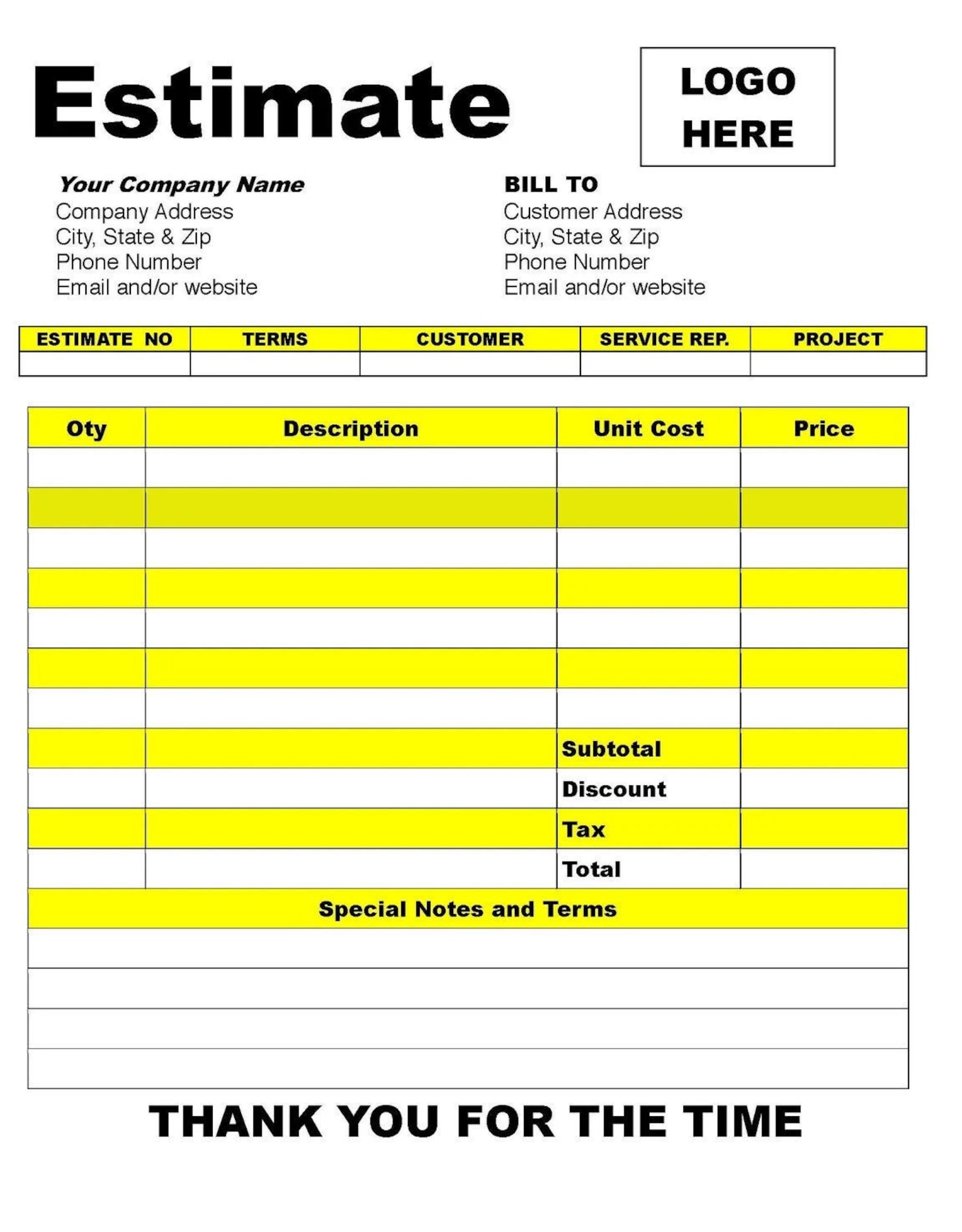 Estimate-invoice Template Word Printable Instant Download Lime Spring ...