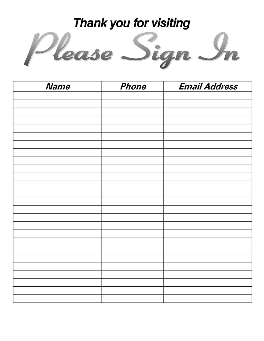 Open House Sign in Sheet Real Estate Marketing Instant Download DOC PDF