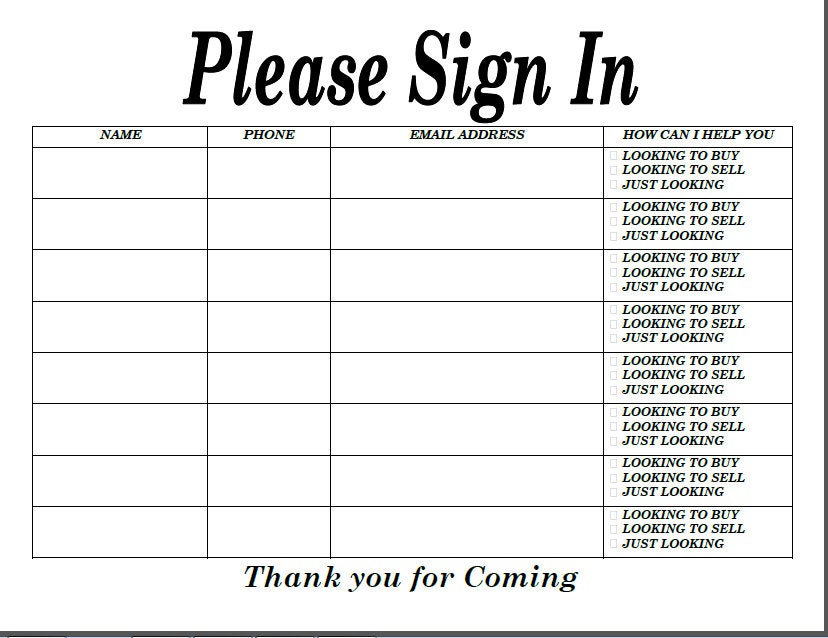 Open House Sign in Sheet PDF - Etsy