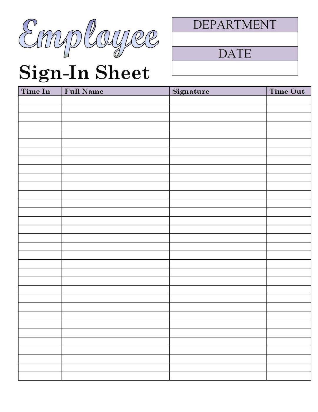 Employee Sign in Sheet | Printable Form | Digital File | Instant ...