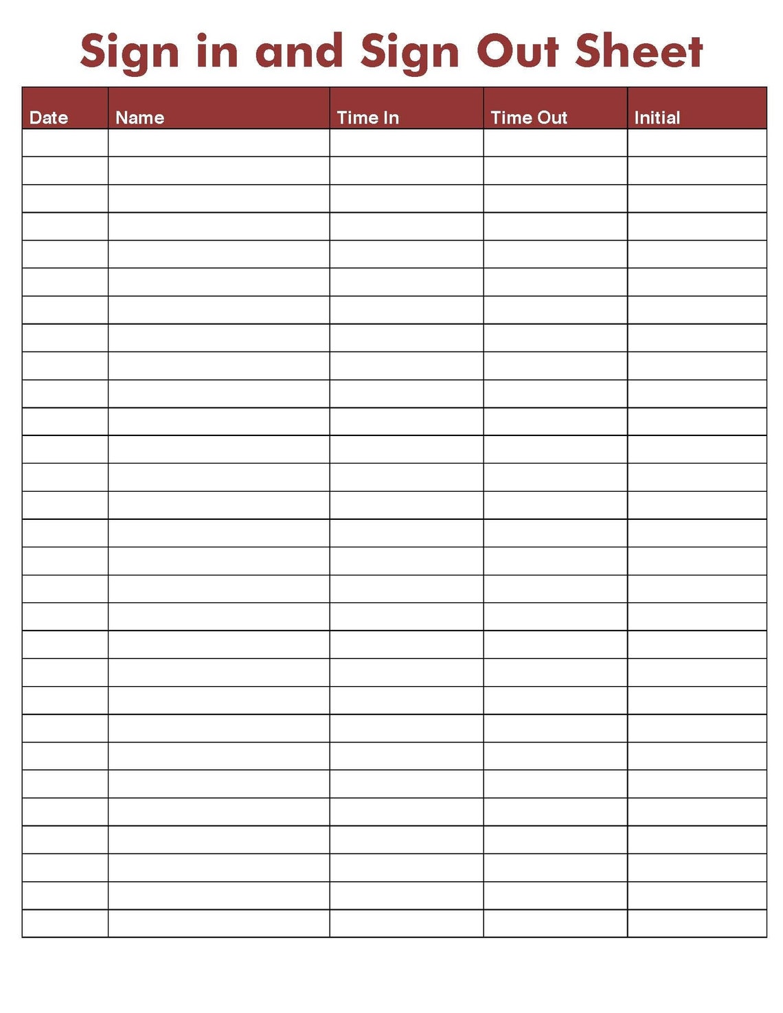 Sign in and Out Sheet, Printable Form, Digital File, Instant Download ...