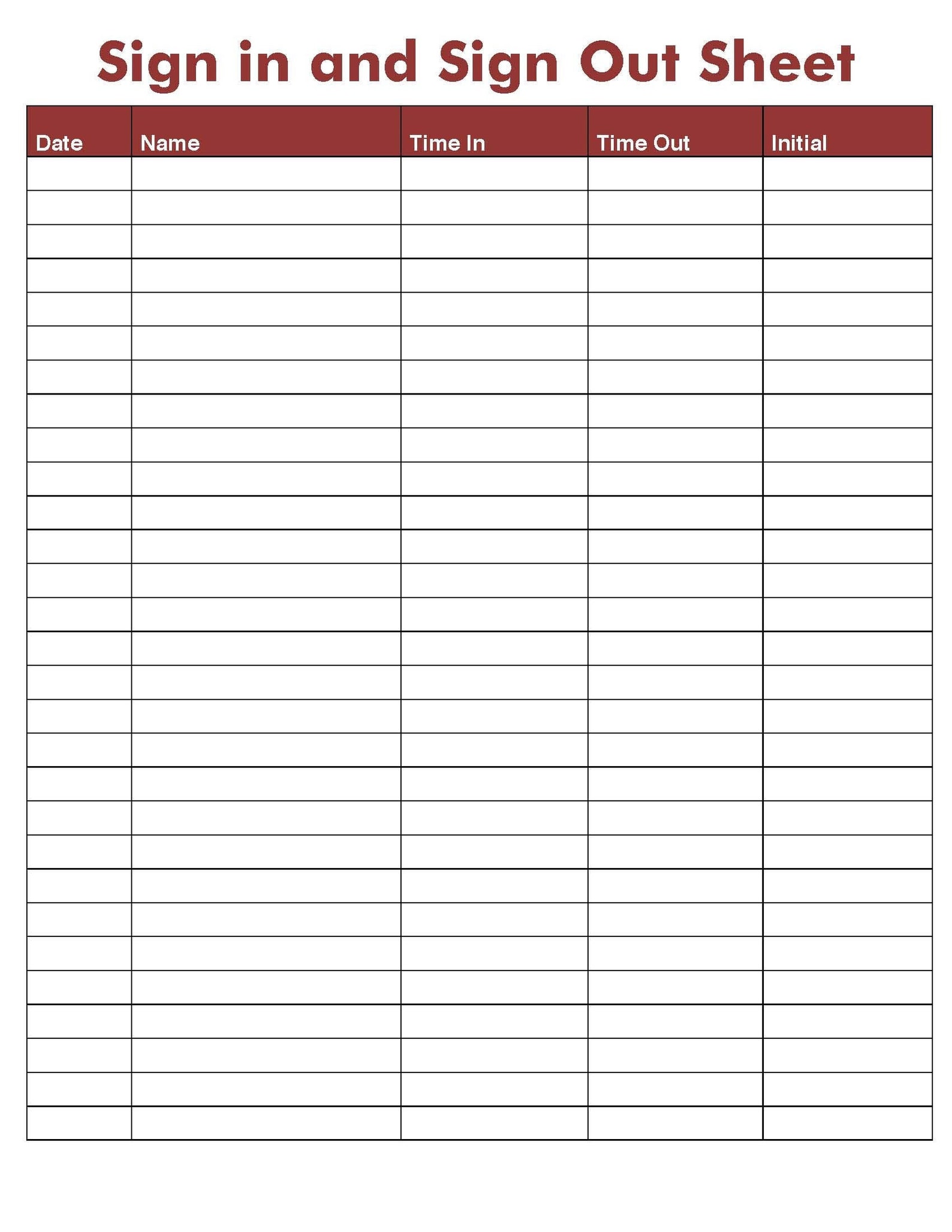 Sign in and Out Sheet, Printable Form, Digital File, Instant Download ...