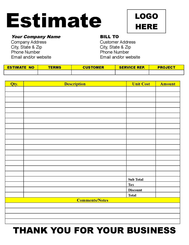 Estimate-invoice Template | Word | Printable | Instant Download| Spring ...