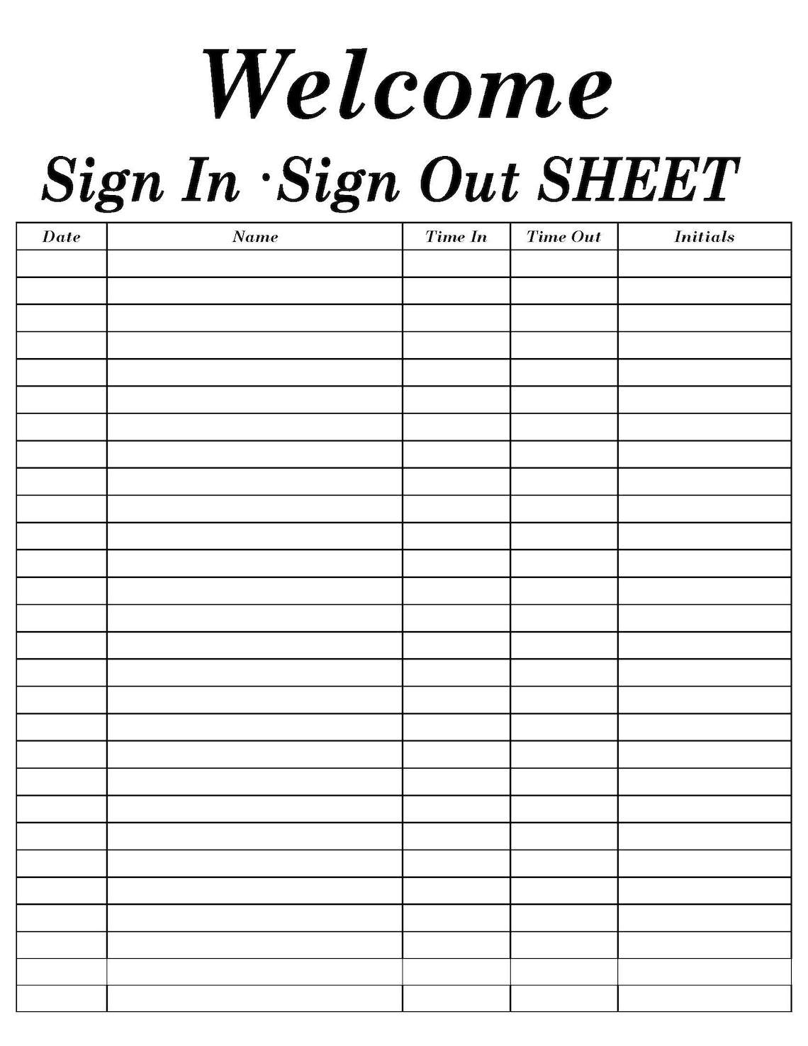 Welcome Sign In-sign Out Sheet |printable Form| Instant Download - Etsy