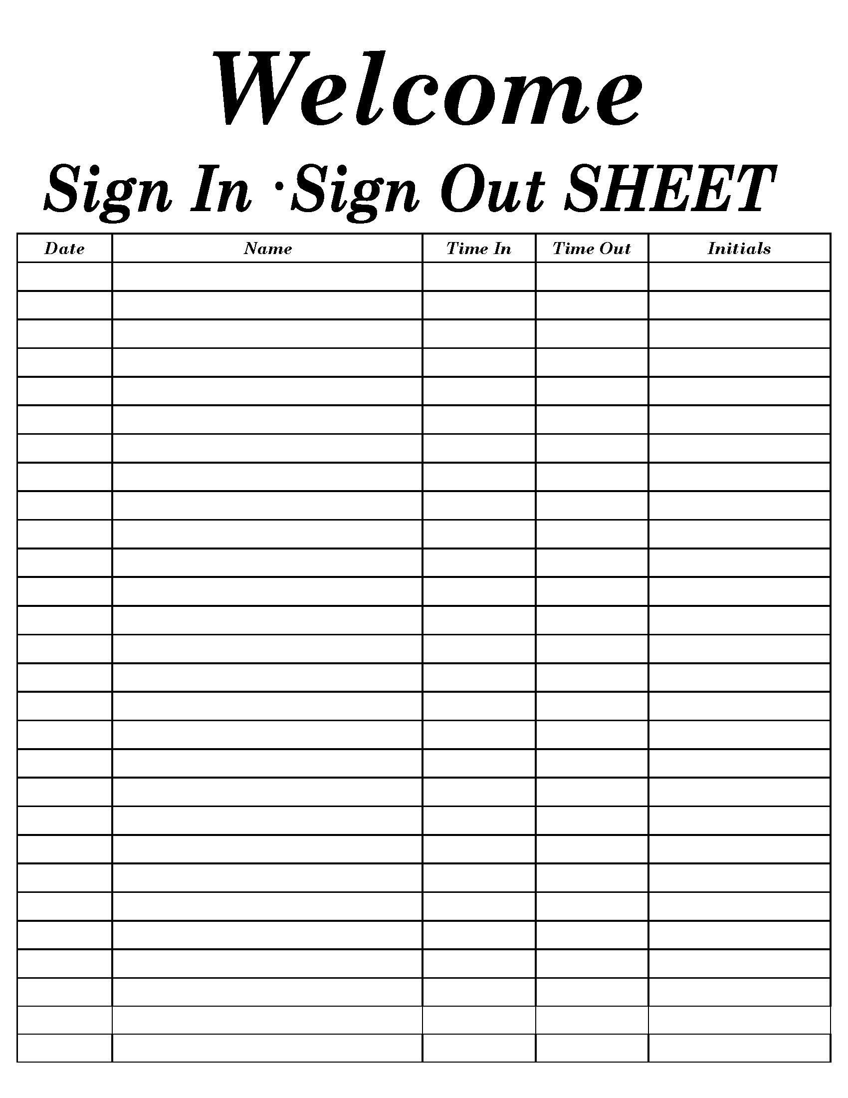 Welcome Sign In-sign Out Sheet |printable Form| Instant Download - Etsy