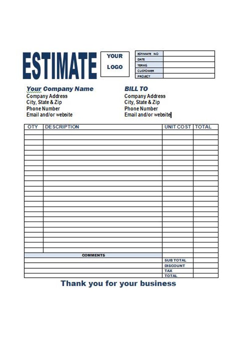 Estimate -invoice | Template Word | Printable | Download| Dark Blue ...