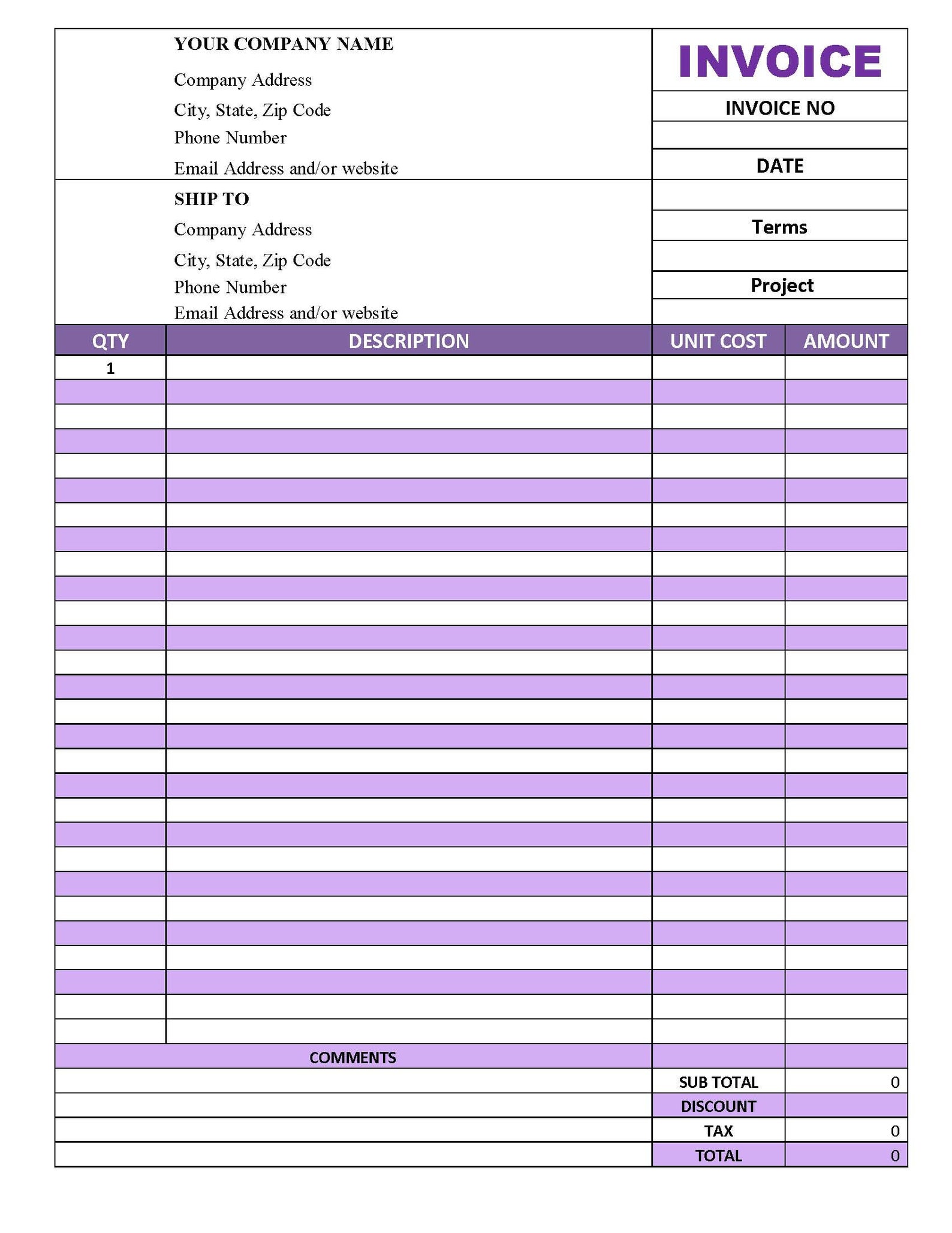 ESTIMATE-INVOICE | Purple Lined Template | Instant Download | Printable ...