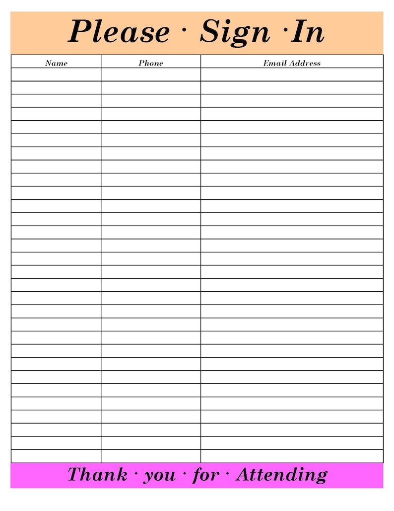 Sign in Sheet ,template, Hot Versatile Printable and Editable, Client ...