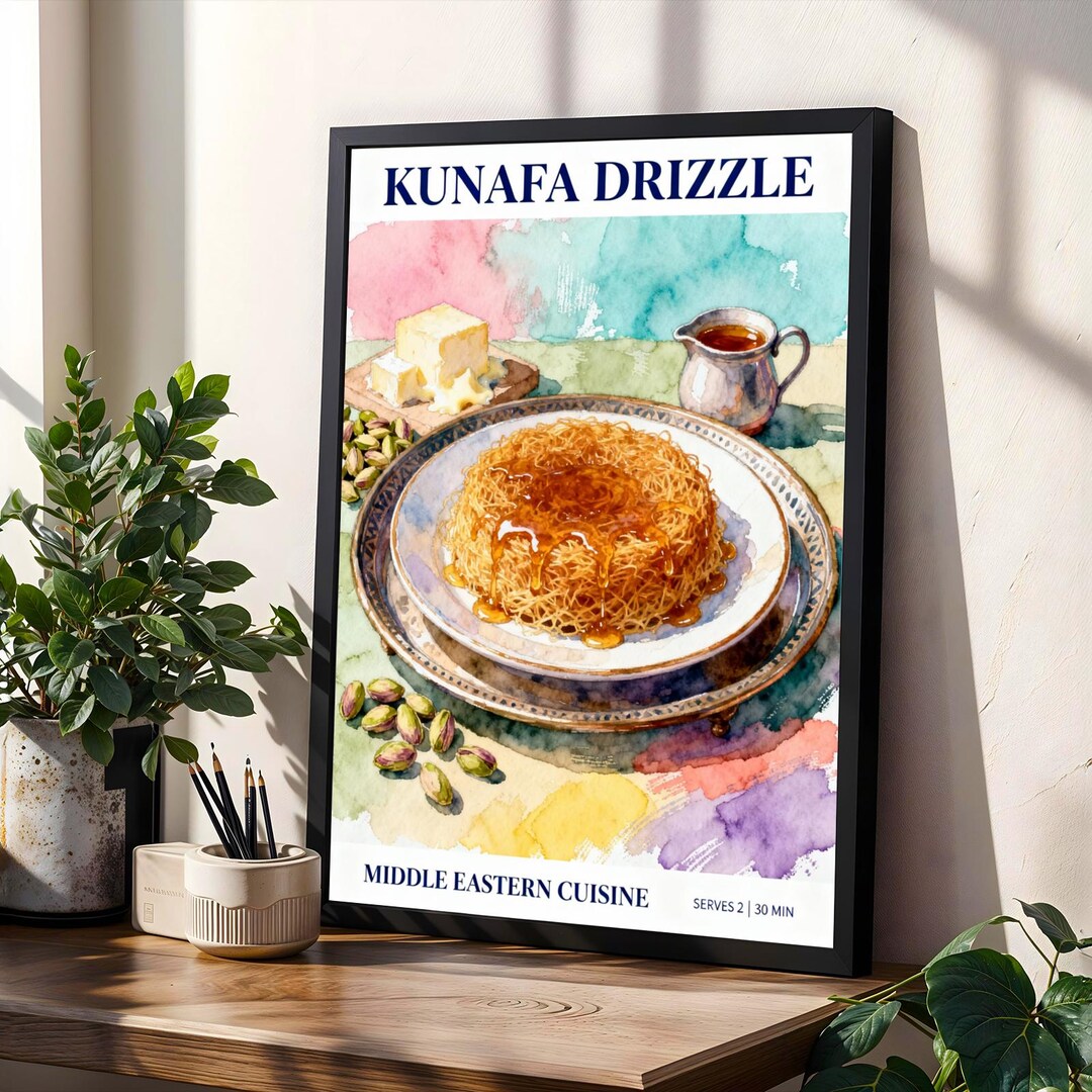 Kunafa Drizzle Art Print – Pink and Teal and Yellow and Green and Brown ...
