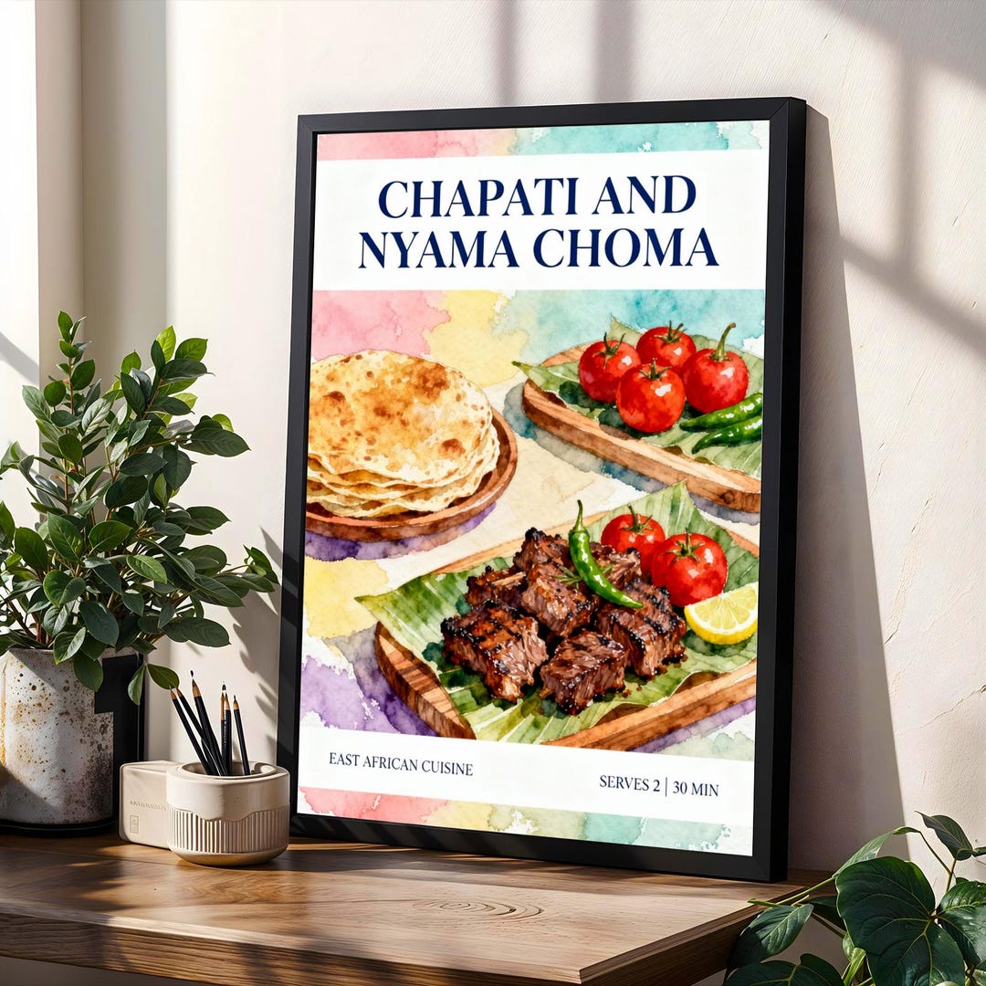Chapati and Nyama Choma Art Print – Red, Green, Yellow, Brown, Blue ...
