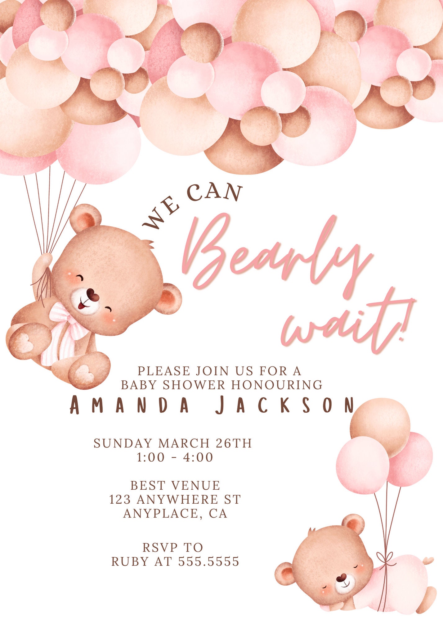 Baby Shower Invitation Teddy Bear Baby Shower, Pink Bear Shower, Girl ...