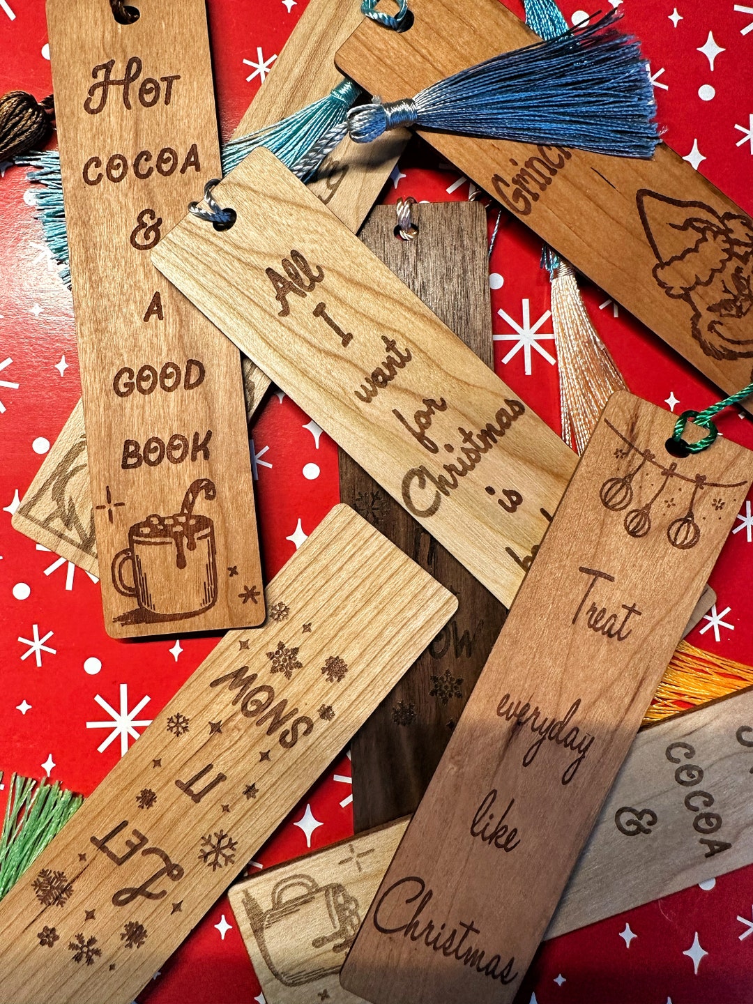 Christmas Theme Bookmarks | Wooden Bookmarks for Gifts | Book Marks ...