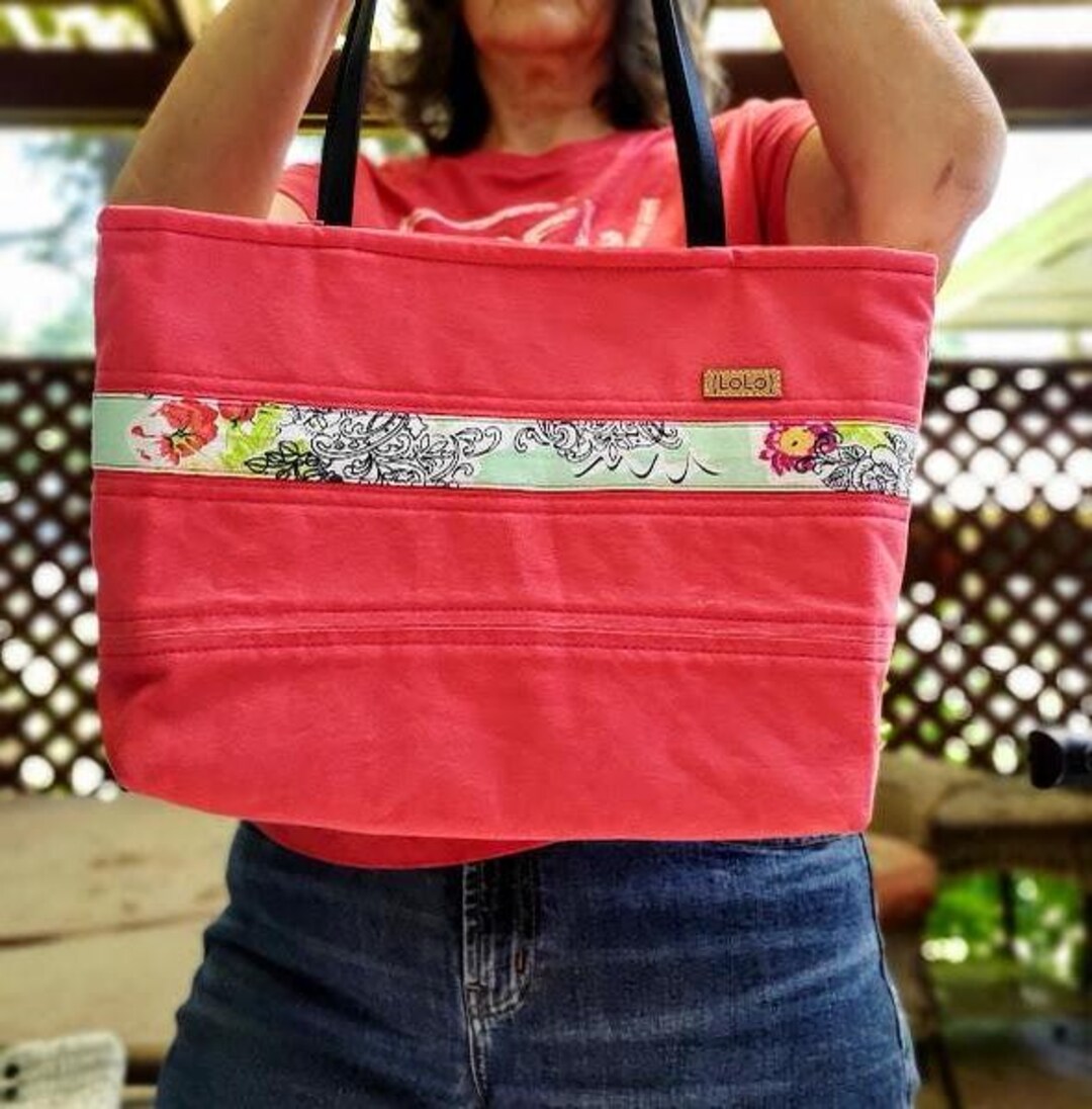 Upcycled Coral Denim Tote Bag: Handmade Small Purse - Etsy
