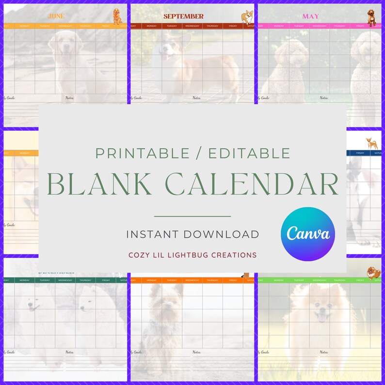 Printable Editable Blank un-numbered Doggie Calendar Dog - Etsy