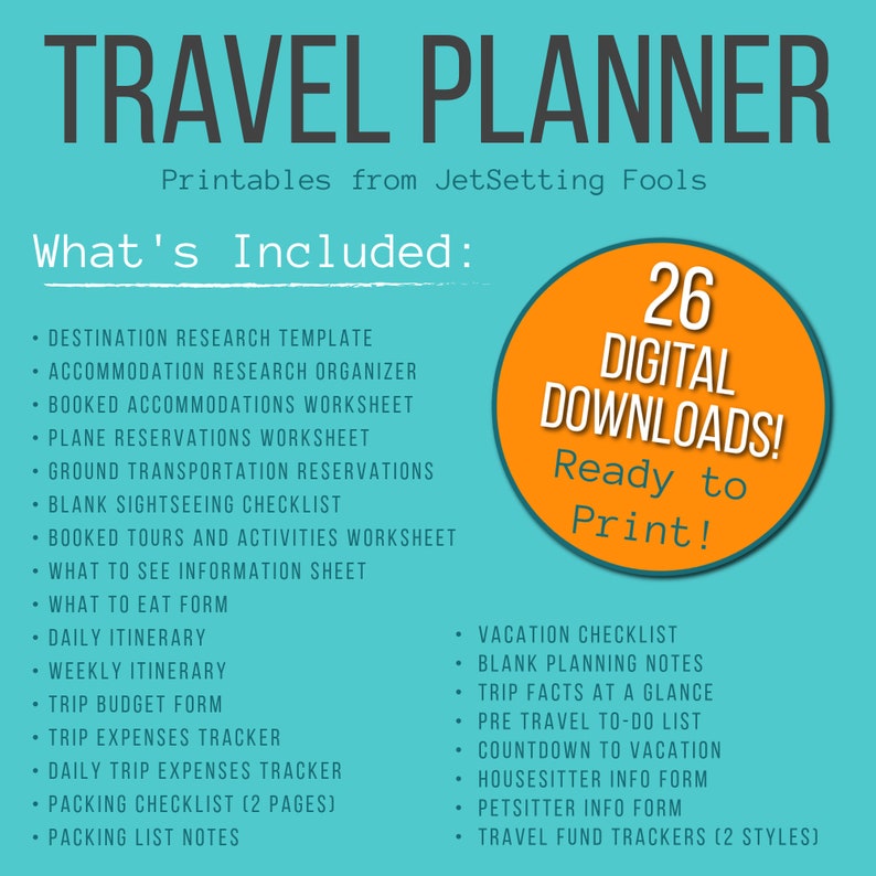 Travel Planner Printables: Vacation Budget, Trip Itinerary, Packing ...