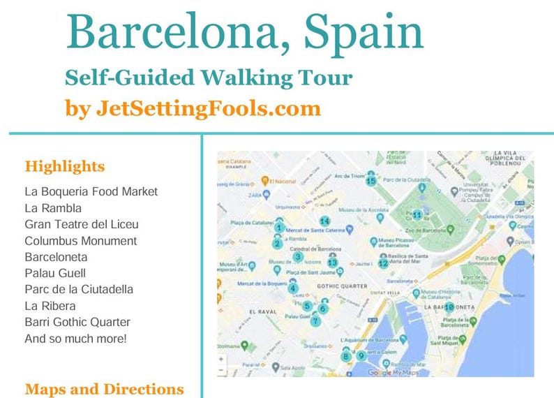 Barcelona Walking Tour With Map and Map Links Featuring Top Sights ...