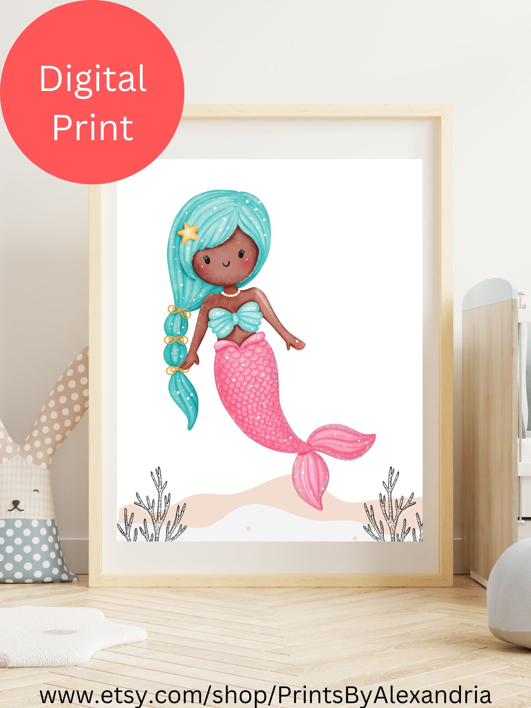 Cute Mermaid Wall Art Perfect for Beach Theme Kids Room or Play Room ...