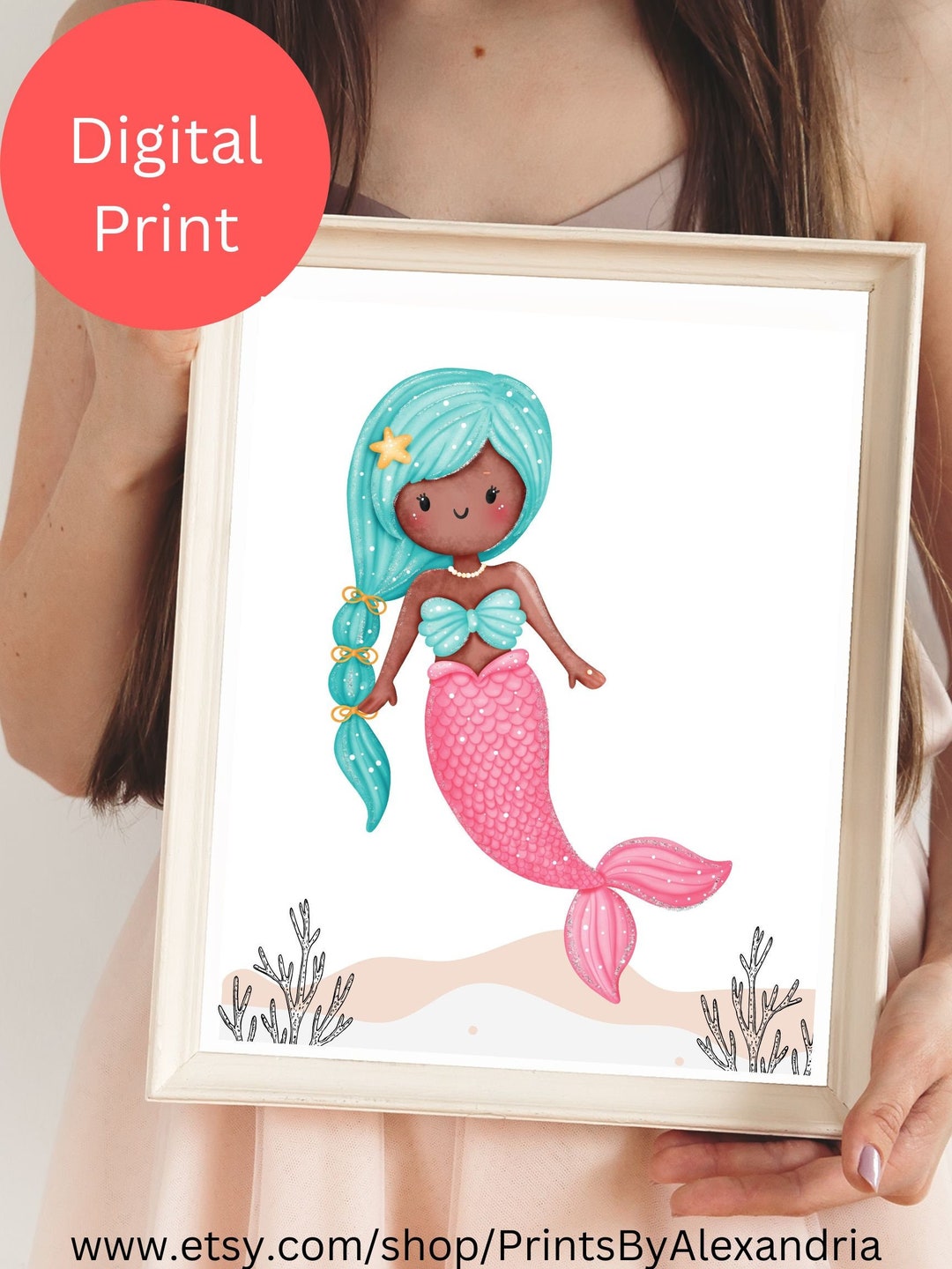 Cute Mermaid Wall Art Perfect for Beach Theme Kids Room or Play Room ...