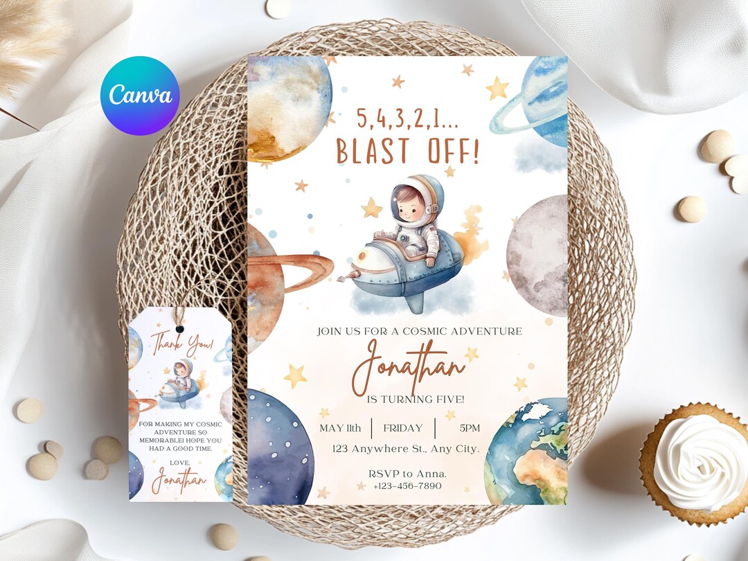 Editable Outer Space Birthday Invitation Template, Planets Rocket Ship ...