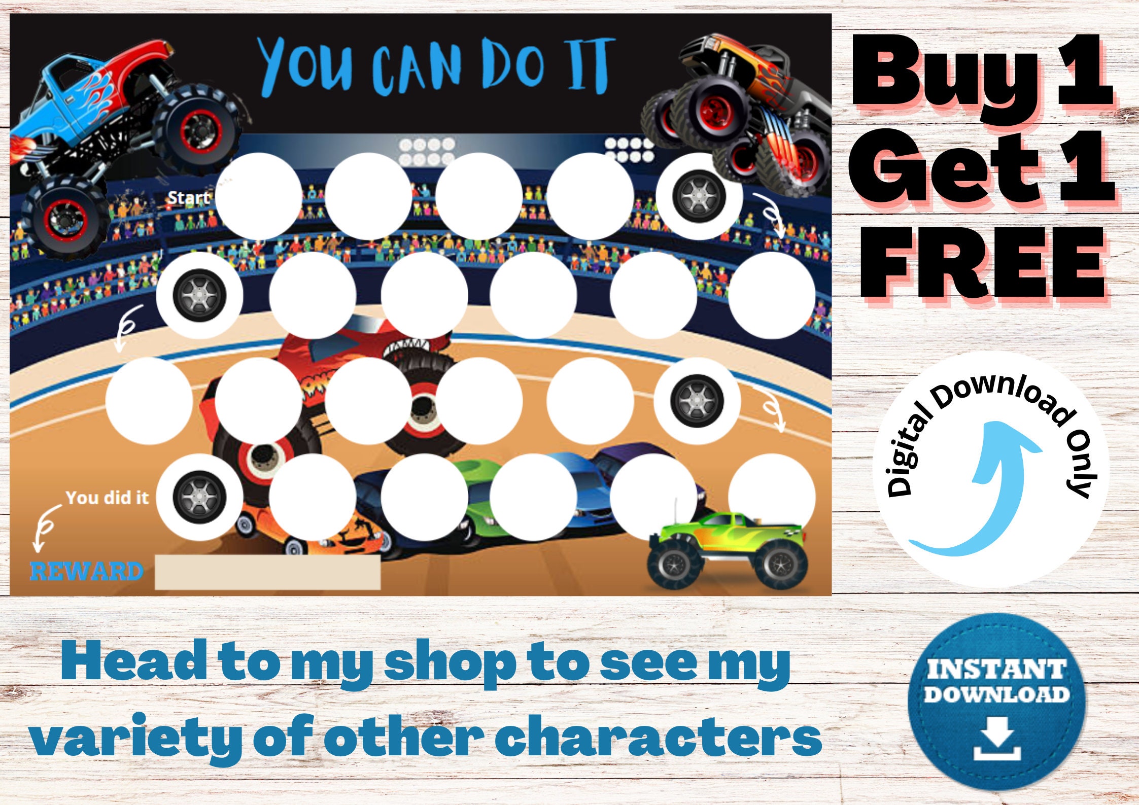 Monster Truck Reward Chart, Potty/toileting Chart, Children's ...