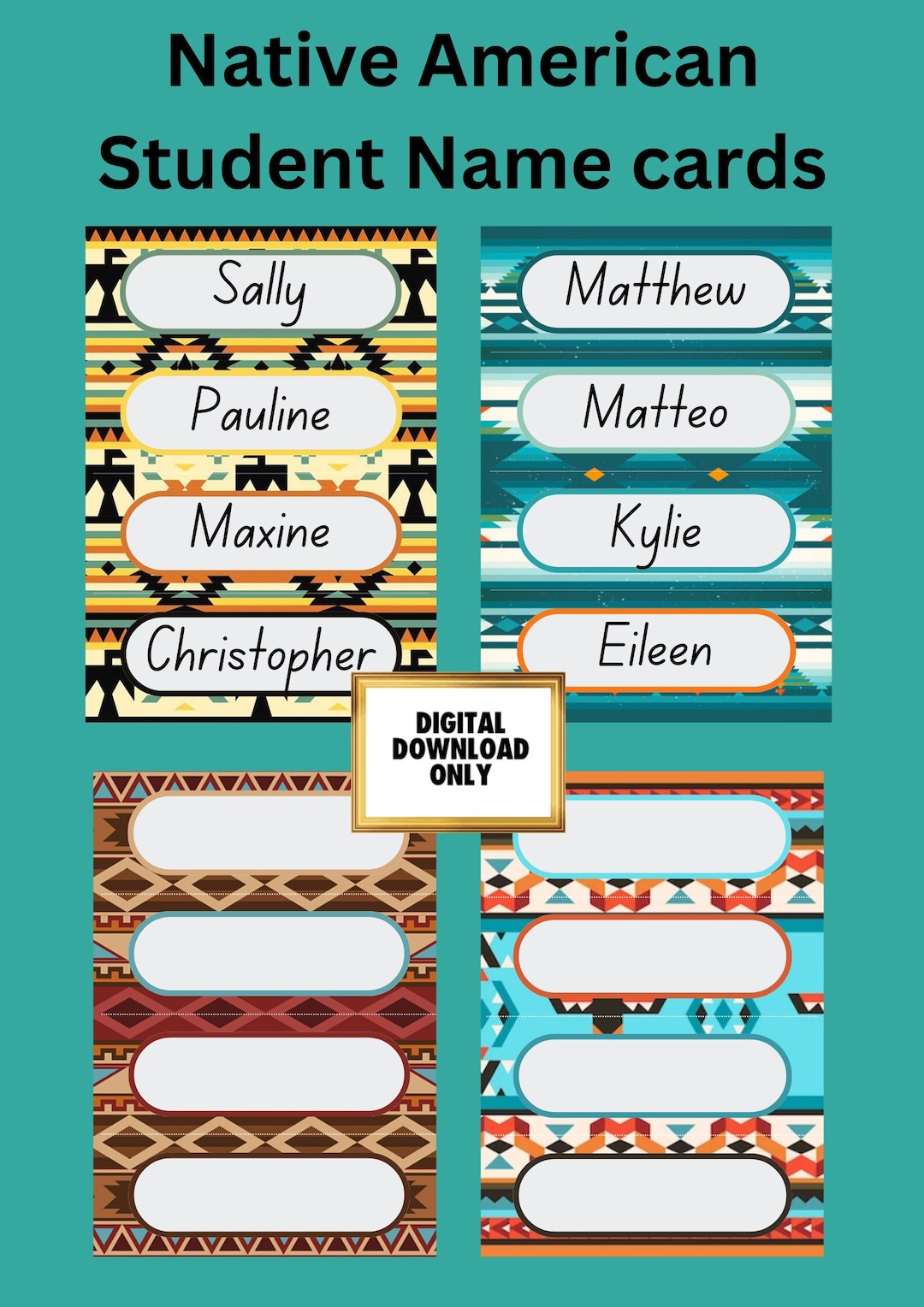 Native American Student Name Cards, American Indian Printable Classroom ...