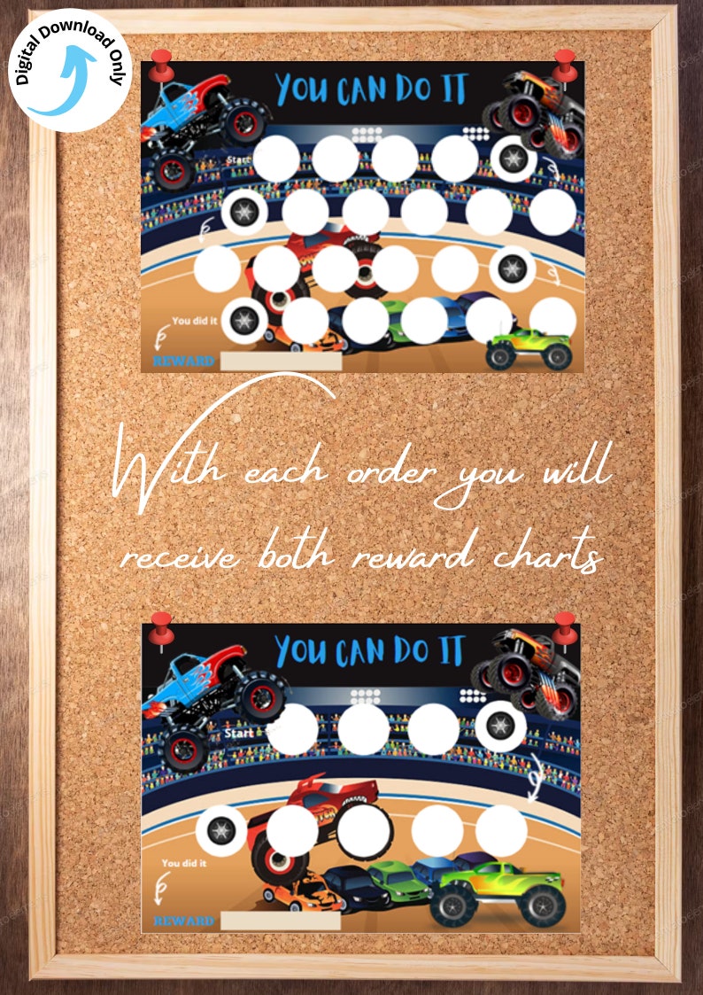 Monster Truck Reward Chart, Potty/toileting Chart, Children's ...