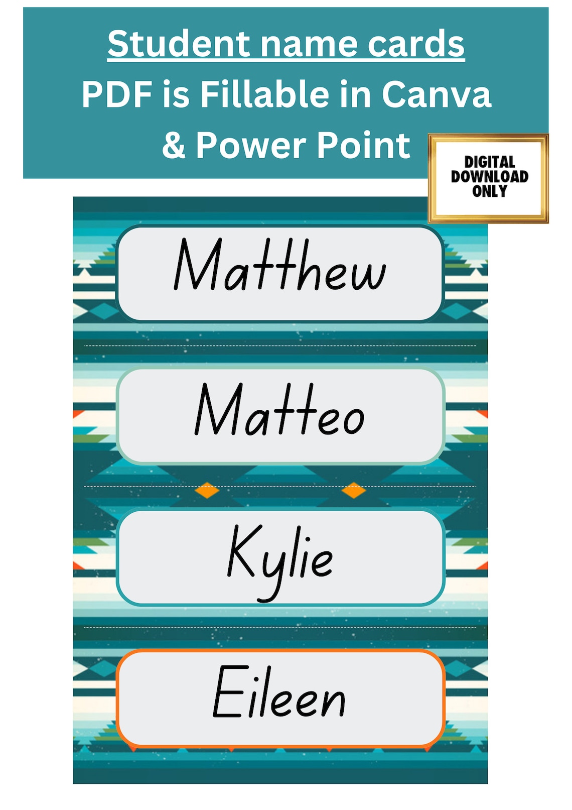 Native American Student Name Cards, American Indian Printable Classroom ...