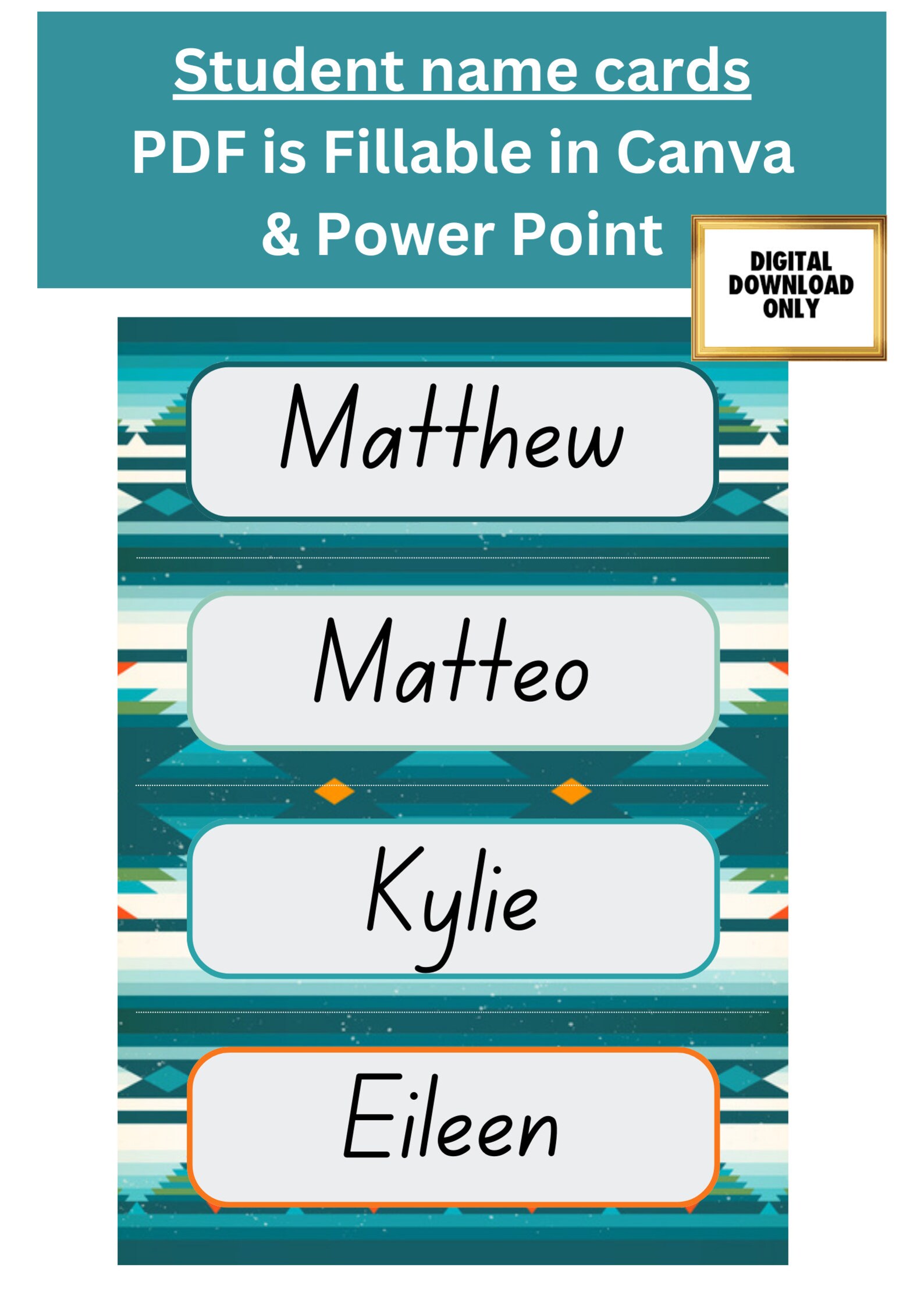 Native American Student Name Cards, American Indian Printable Classroom ...