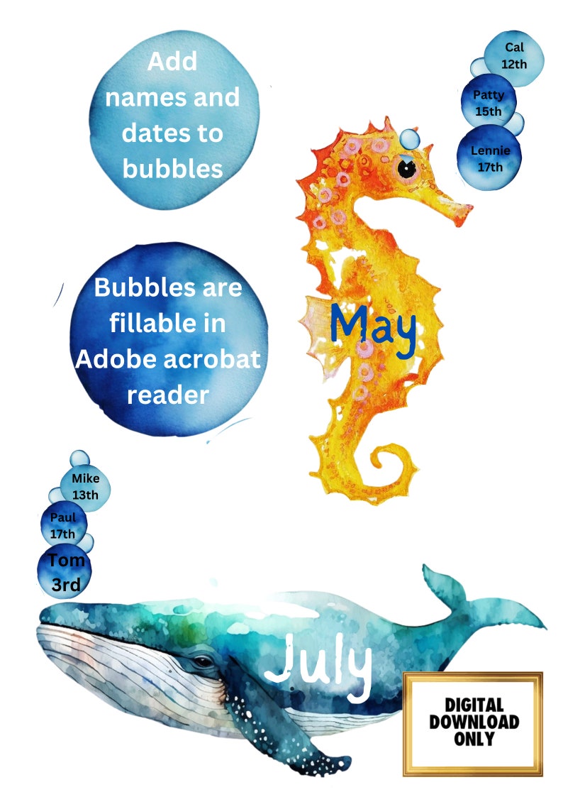 Sea Animals Birthday Display for Classroom, Sealife Student Birthday ...