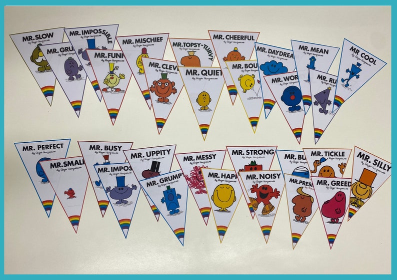 Mr Men Bunting Flags, Printable Bunting, Classroom Decor, Nursery Decor ...