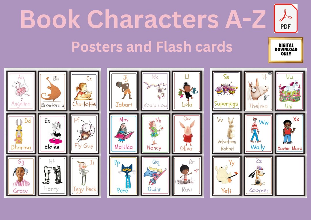 Book Character ABC Posters and Flashcards, Printable Book Characters ...