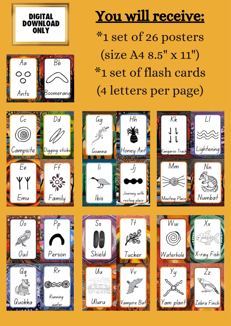Indigenous Alphabet Flash Cards and Posters, Aboriginal Symbols ...