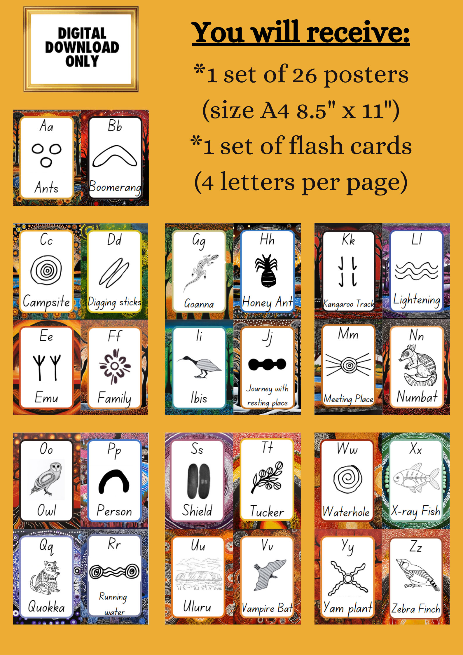 Indigenous Alphabet Flash Cards and Posters, Aboriginal Symbols ...
