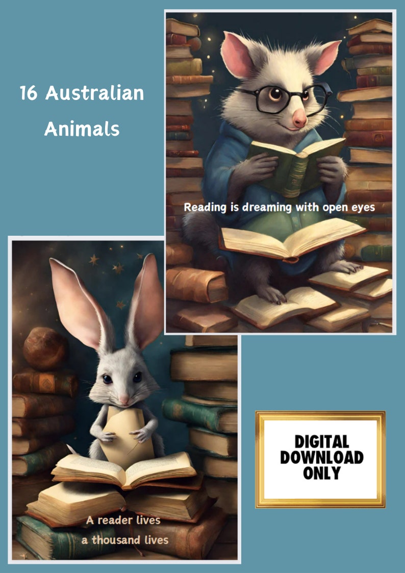 Australian Animal Library Posters, 16 X Reading Quotes, Library ...