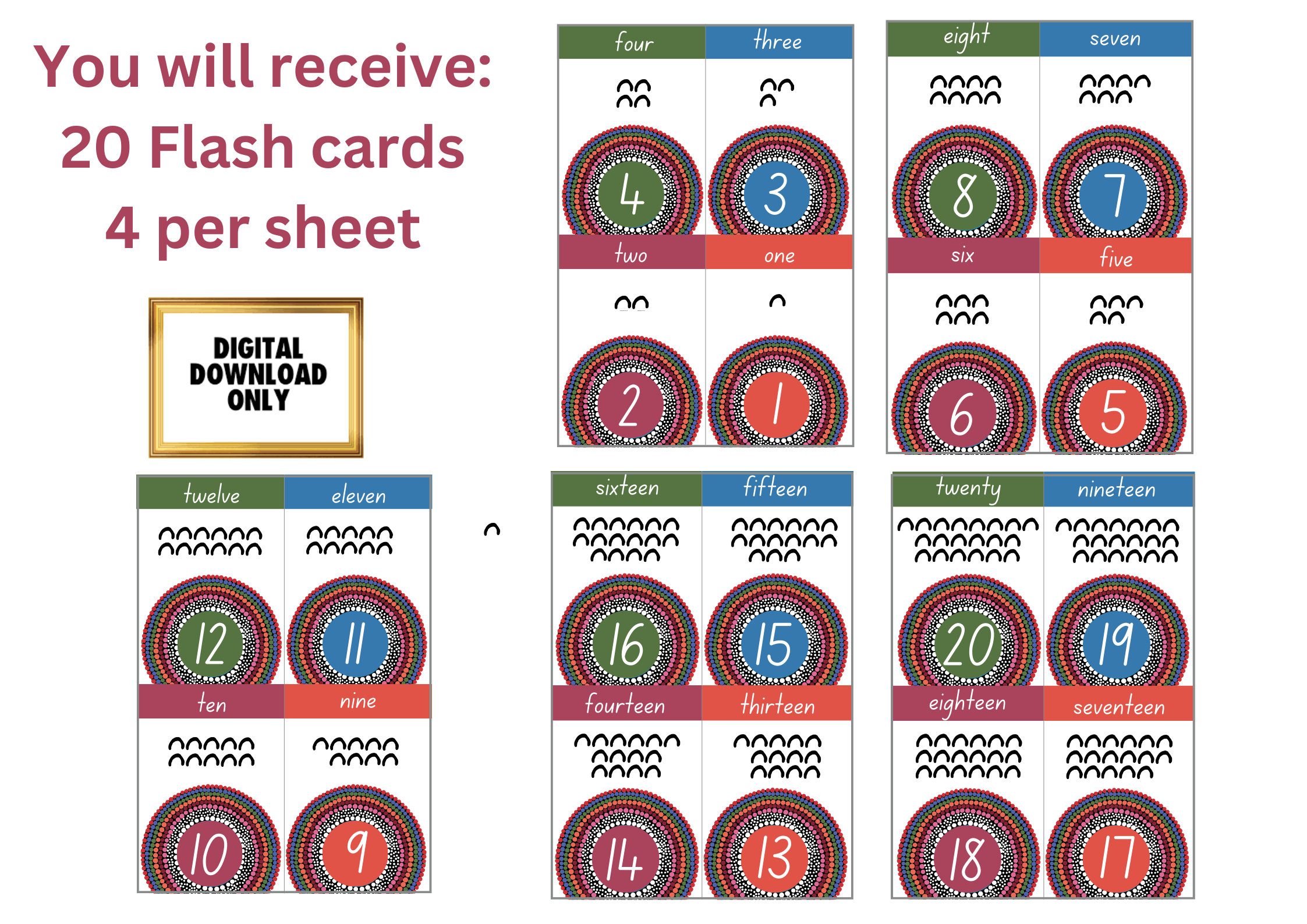 Indigenous Numbers 1-20 Flash Cards, Aboriginal Numbers Printable ...