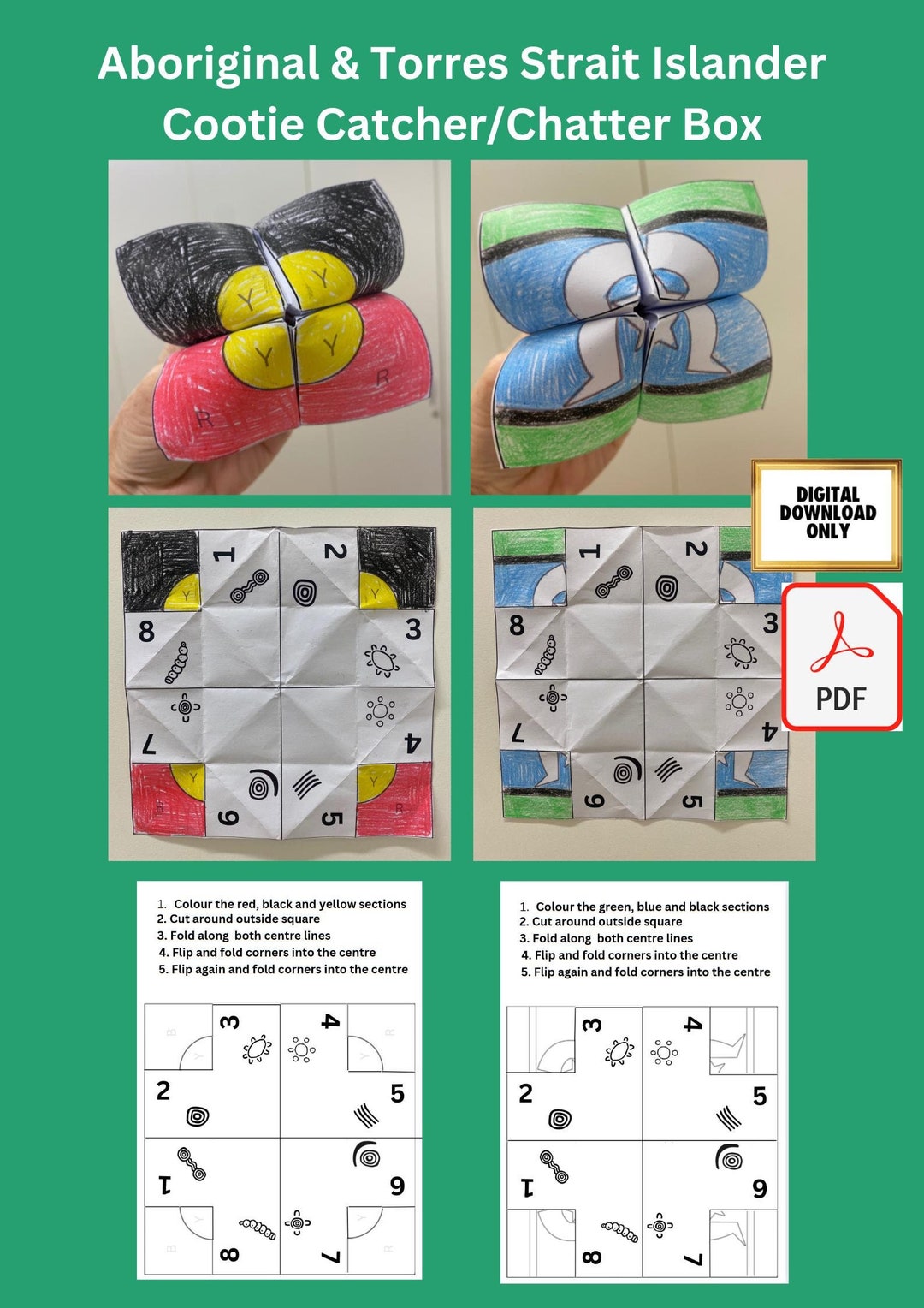 Aboriginal & Torres Strait Islander Cootie Catchers, Aboriginal Flag ...
