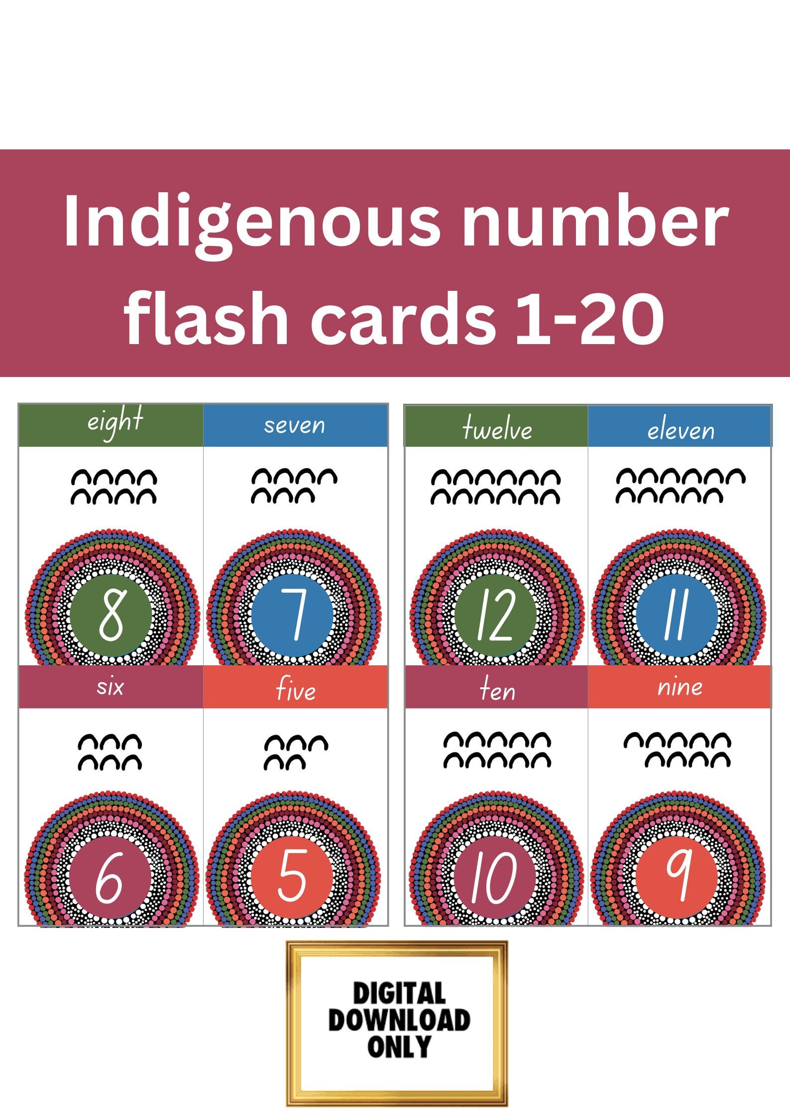 Indigenous Numbers 1-20 Flash Cards, Aboriginal Numbers Printable ...