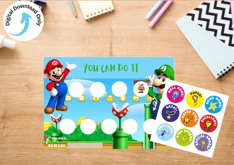 Mario and Luigi Reward Chart Super Mario Bros Sticker Chart - Etsy Hong ...