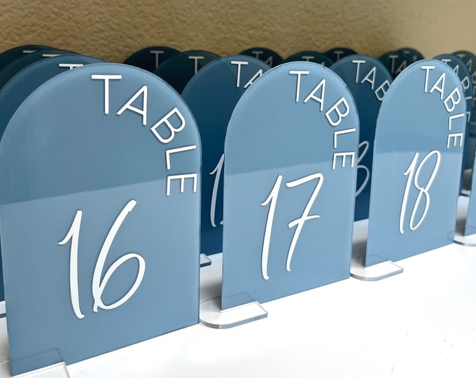 Acrylic Arch Wedding Table Numbers, Dusty Blue Table Numbers With Stand ...