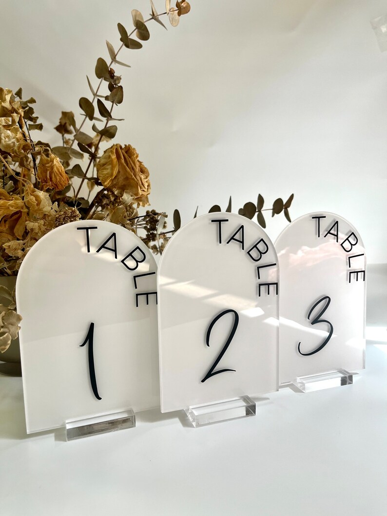 Acrylic Arch Wedding Table Numbers, Dusty Blue Table Numbers With Stand ...