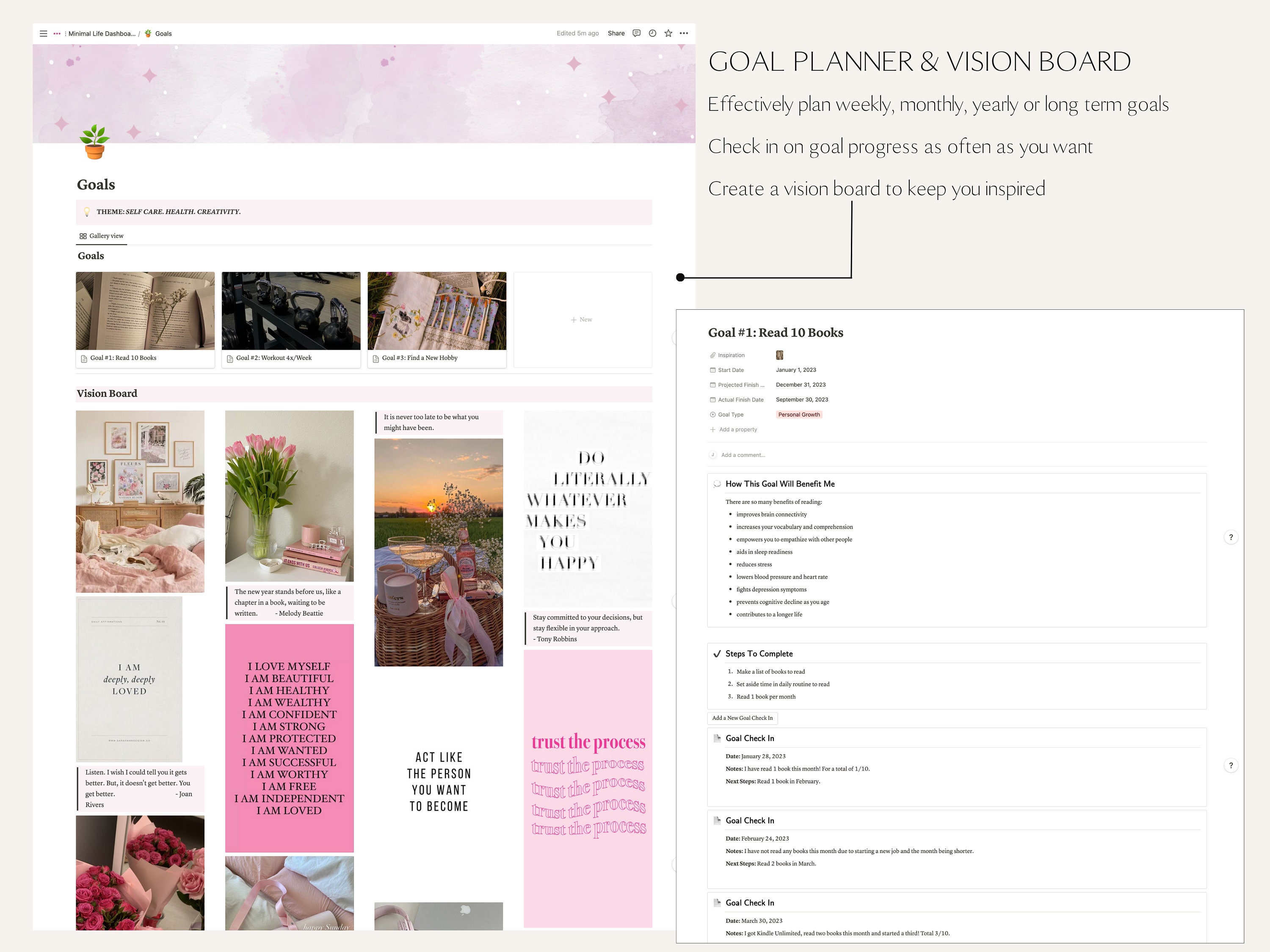 Pink Aesthetic Minimal Notion Template Dashboard ADHD - Etsy